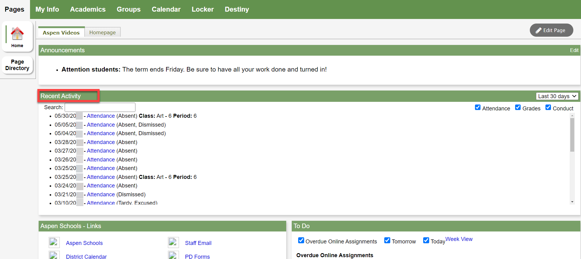 Home Page in the Portal